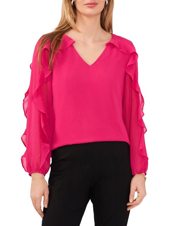 CHAUS Chaus Ruffle Sleeve V-Neck Blouse